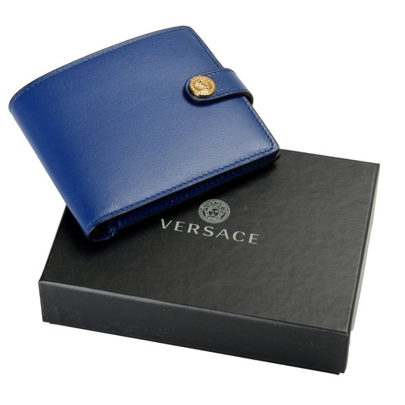 Versace | Bags | Versace Mens Royal Blue 0 Leather Gold Medusa Bifold ...